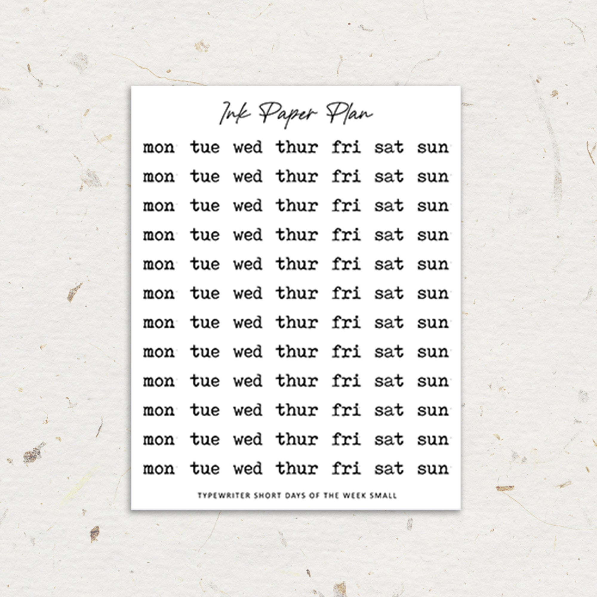 Small Short Typewriter Days of the week | Foiled Script – Ink Paper Plan